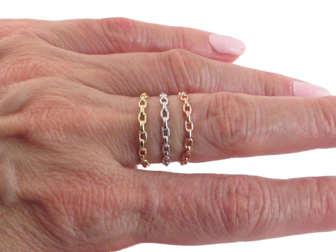 14k Solid Gold Chain Link Band Ring - Available in Yellow White and ...