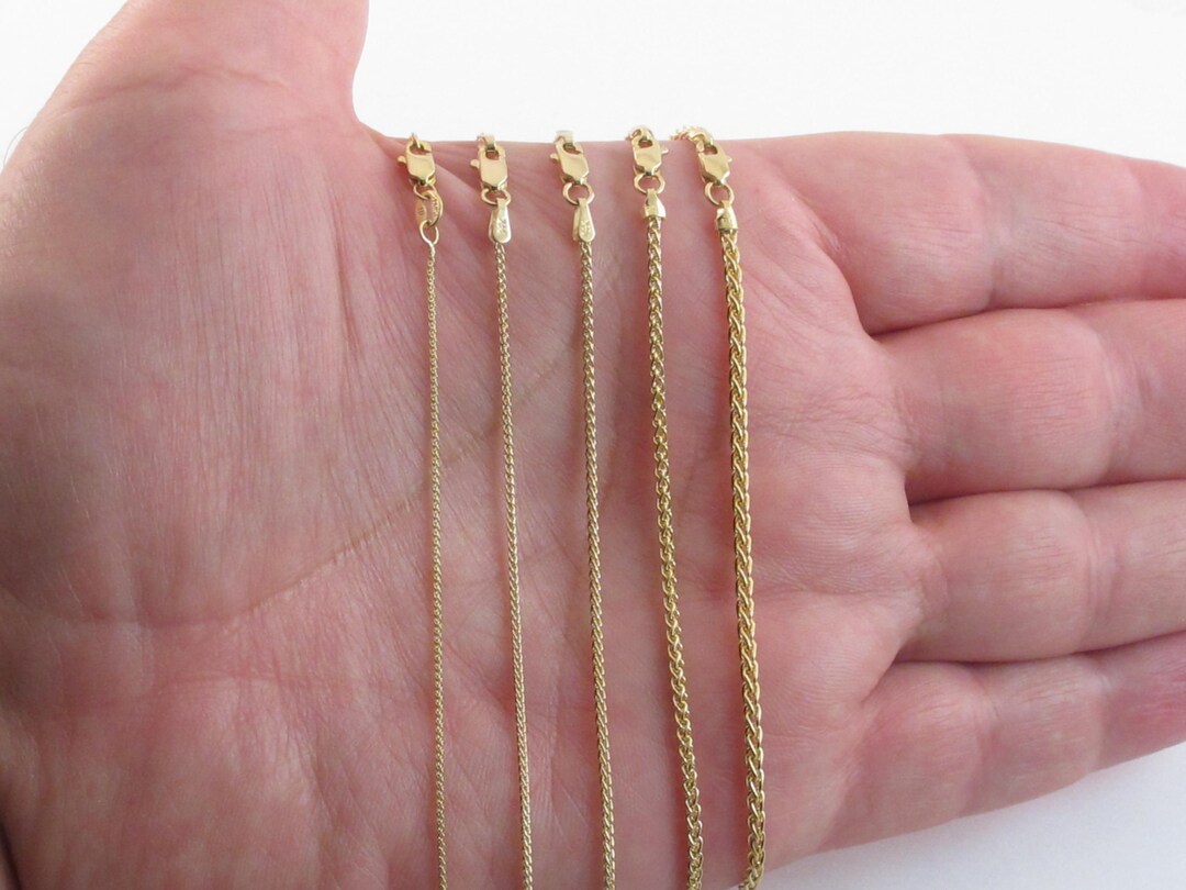 14k Solid Yellow Gold Wheat Chain Necklace 16" 18" 20" 22" 24" - 0.6 Mm ...