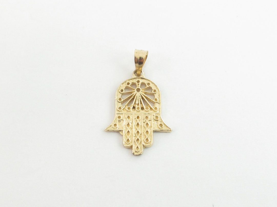 14K Yellow Gold Hamsa Pendant: Filigree Hand of God Charm - Etsy