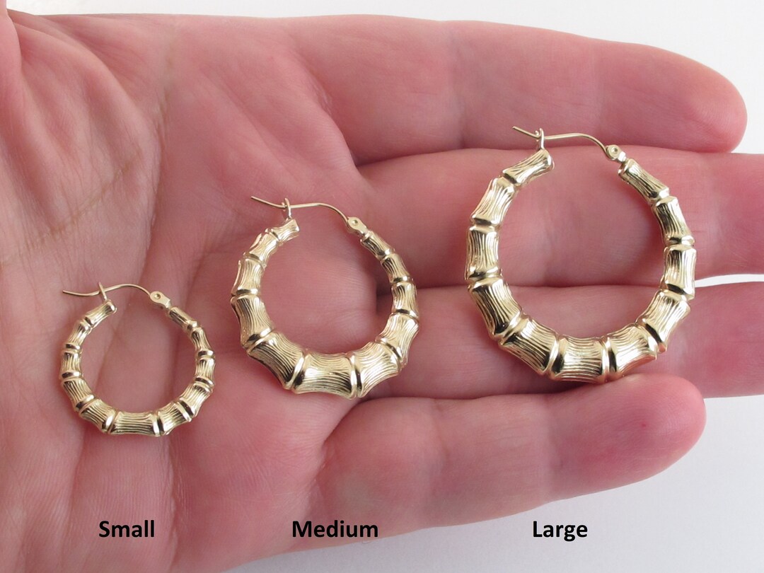 14k Yellow Gold Bamboo Hoop Earrings - Small , Medium and Large - Etsy