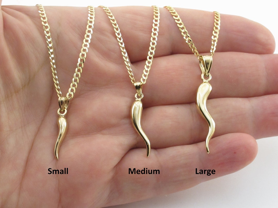 14k Solid Yellow Gold Italian Horn Necklace Small , Medium , Large - 16 ...