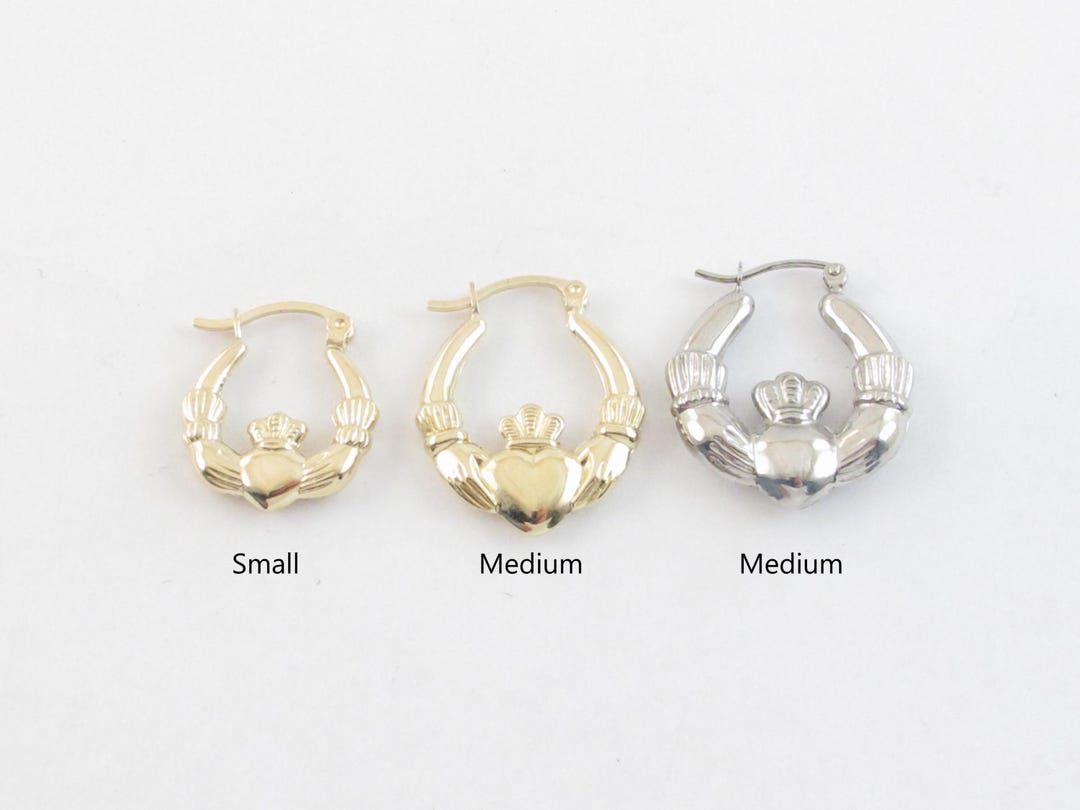 14k Gold Claddagh Hoop Earrings: Yellow or White Gold - Etsy