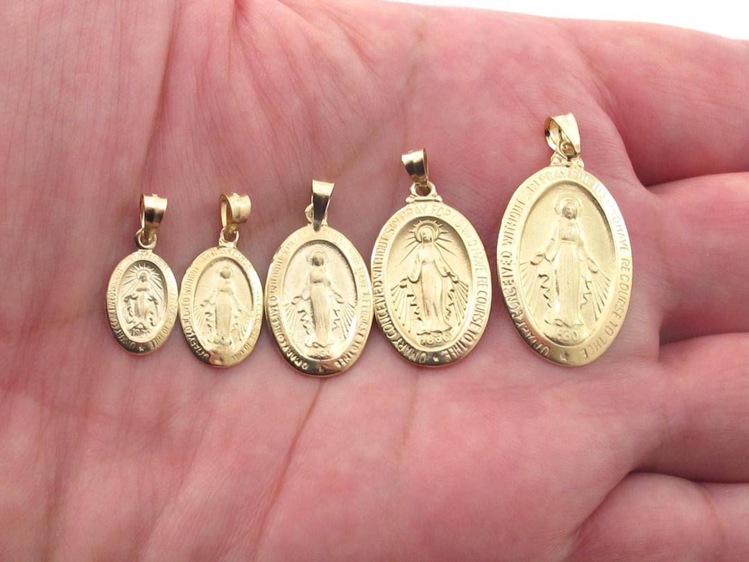 14k Solid Gold Virgin Mary Pendant Charm - Etsy