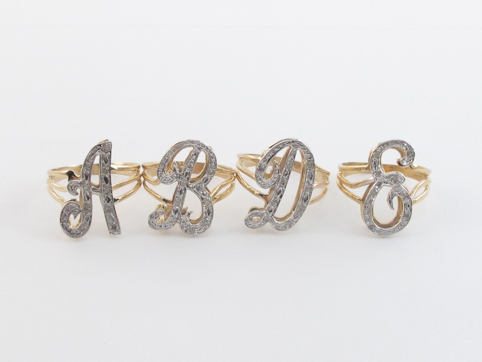 14k Yellow Gold Diamond Initial Letter Ring Available - Etsy
