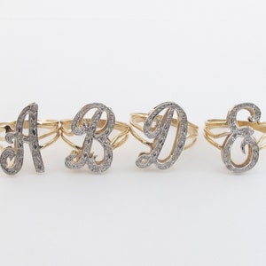 14k Yellow Gold Diamond Initial Letter Ring - Available Different Sizes ...