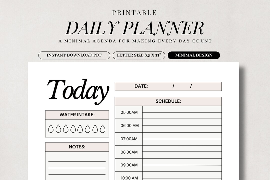 Printable Daily Planner | Daily Agenda | Minimal Aesthetic | Schedule ...