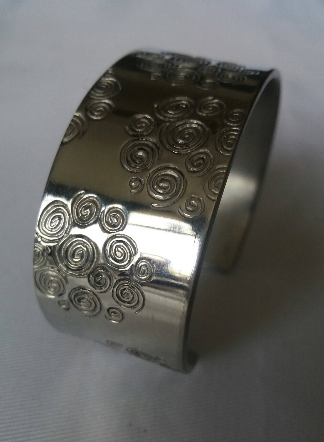 Polished Pewter Cuff Bangle Bracelet With Embossed Swirly Pattern - Etsy UK
