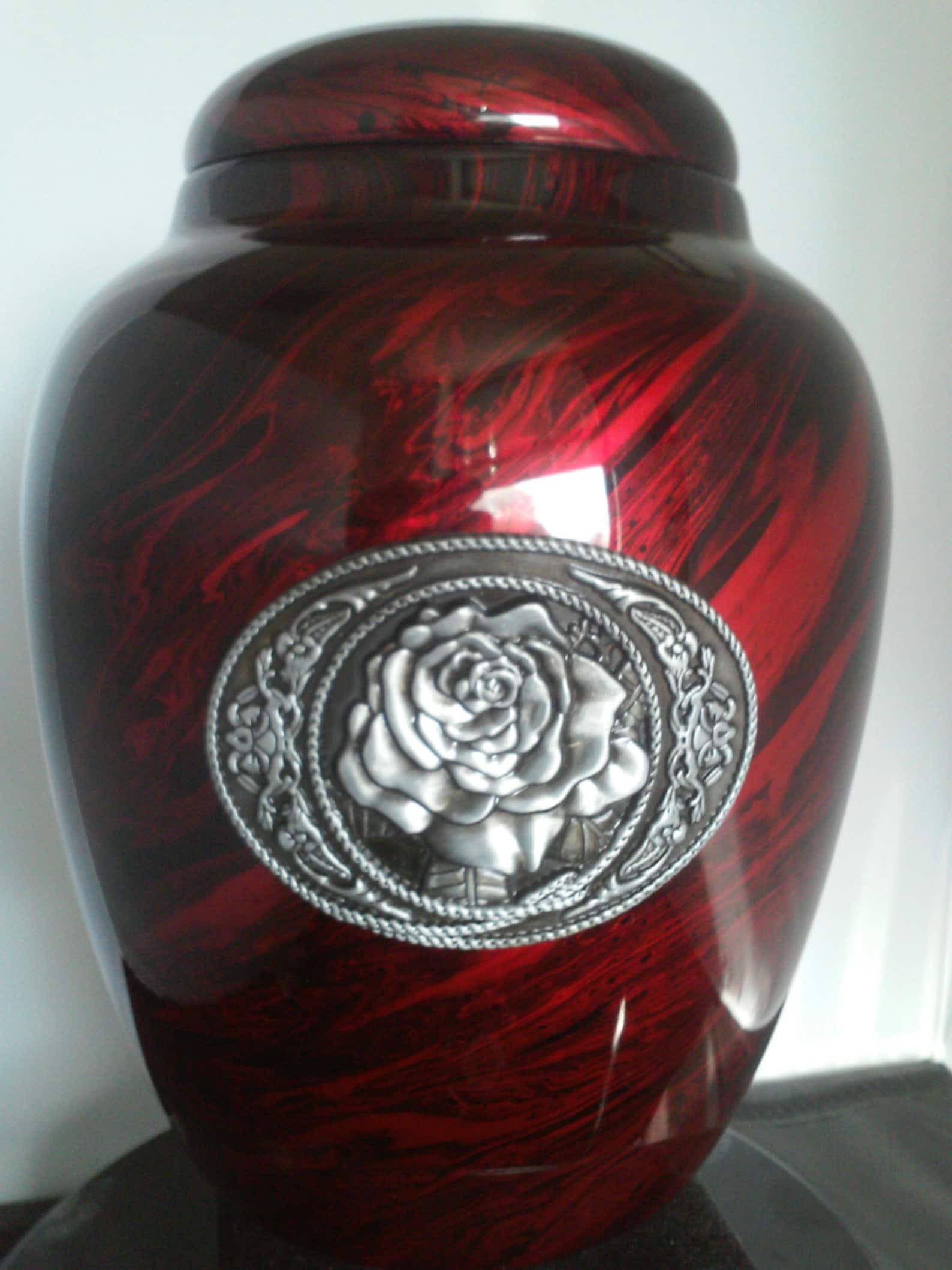 Marbled Red & Black Cremation Urn With Pewter Rose 934 - Etsy