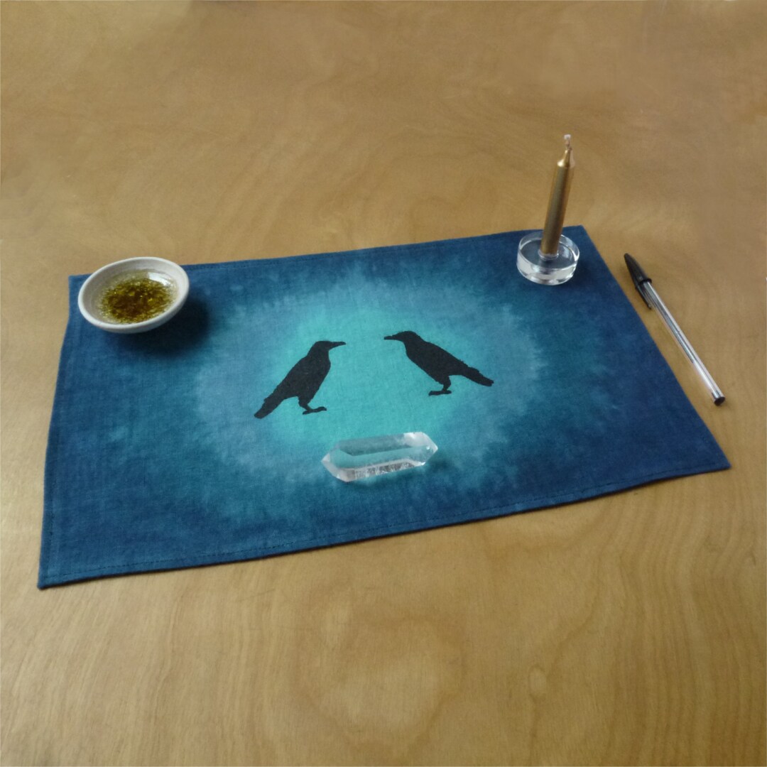Travel Size, Crow Altar Cloth, Red, Green, or Blue, Small Linen, Travel ...