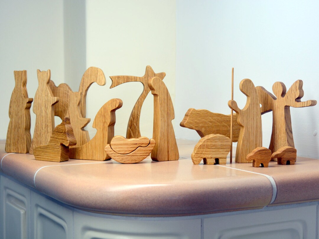 Wooden Nativity Set - OAK WOOD - Nativity Scene - Wood Nativity ...