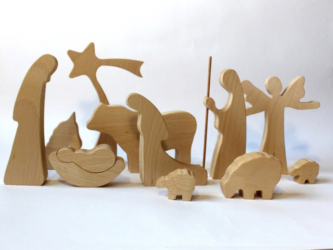 Nativity Wood Angel, Shepherd and Sheep Wooden Nativity Set Wood ...