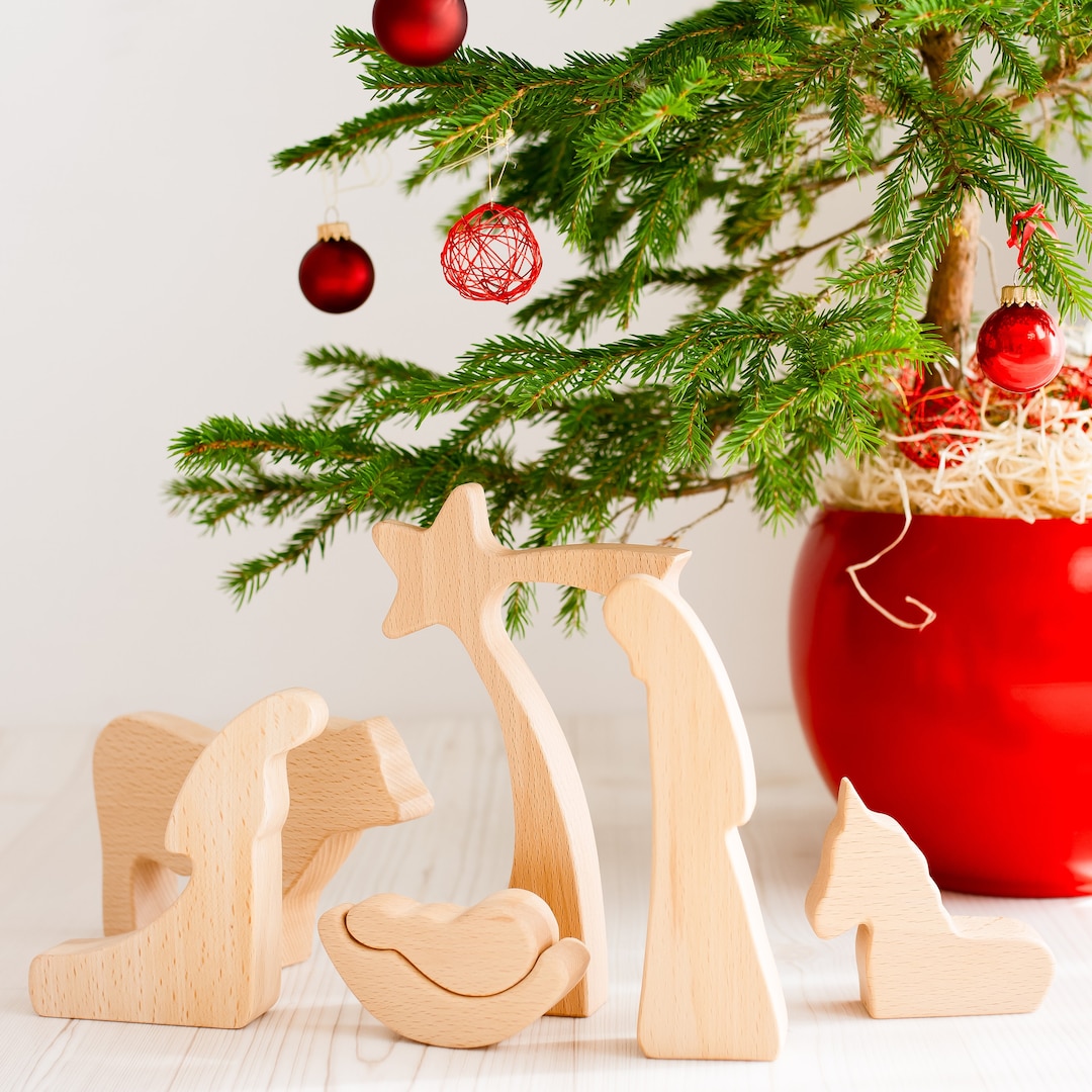 Small Nativity Set Wooden | Wood Nativity Scene Set | Nativity Figurine ...