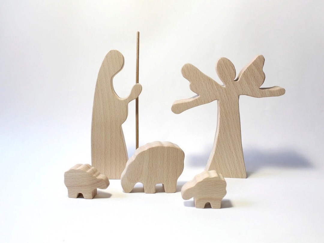 Nativity Wood Angel, Shepherd and Sheep Wooden Nativity Set Wood ...