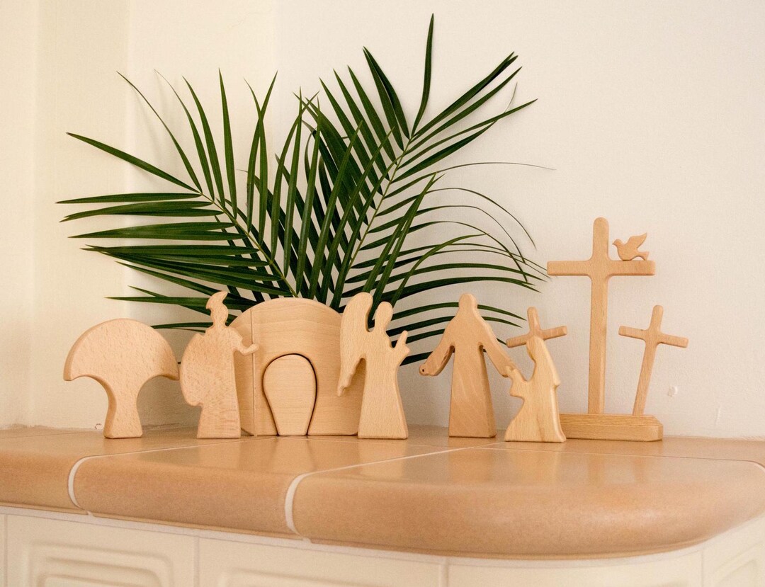 Easter Nativity Set - OILED, Easter Decor, Easter Scene, Wooden Cross ...