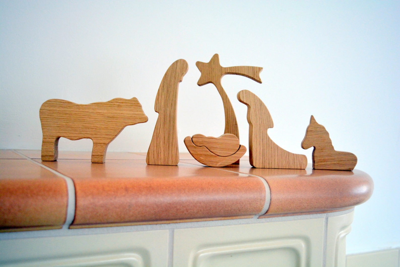 Wooden Nativity Set Made of OAK WOOD Modern Nativity Scene | Etsy