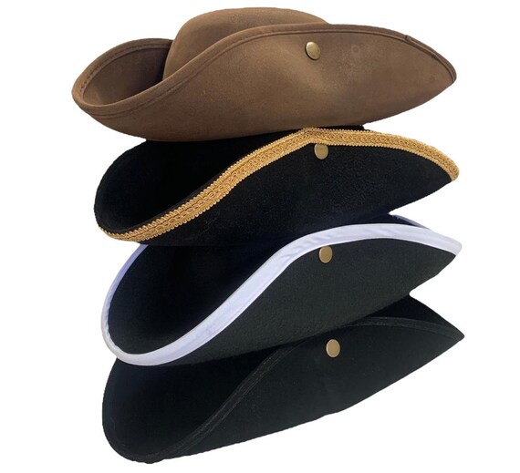 Colonial Tri-corner Hat black W/gold Braid Trim W/ White - Etsy