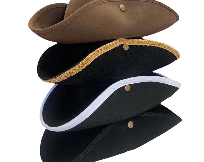 Colonial Tri-corner Hat black W/gold Braid Trim W/ White - Etsy