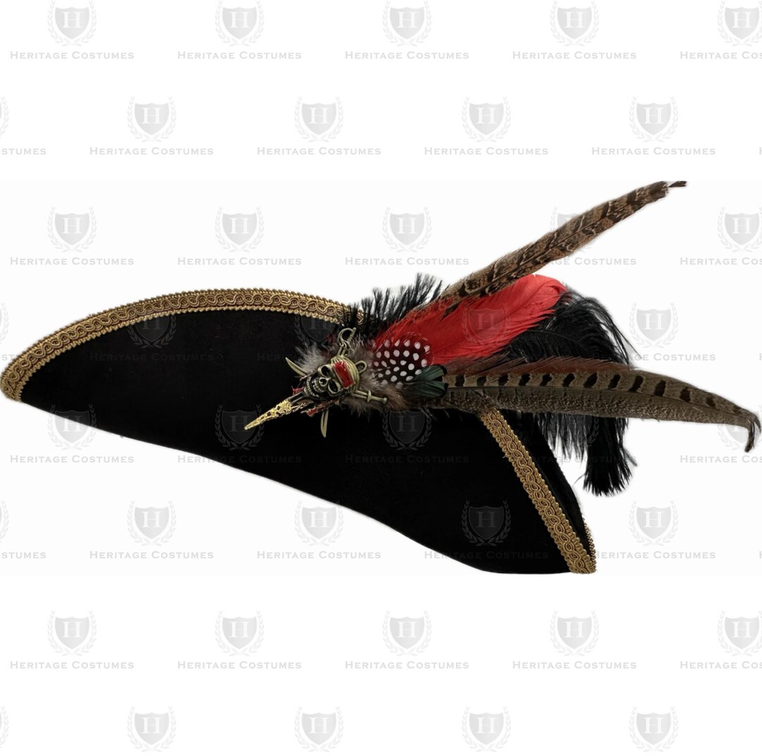 Calico Jack's Tricorne – Adjustable Faux Suede Pirate Hat With Feather ...