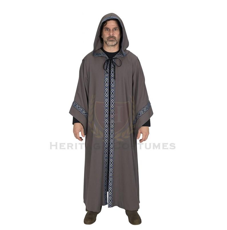 Adult Hooded Celtic Robe With Jacquard Trim – Medieval, Viking, Wizard ...