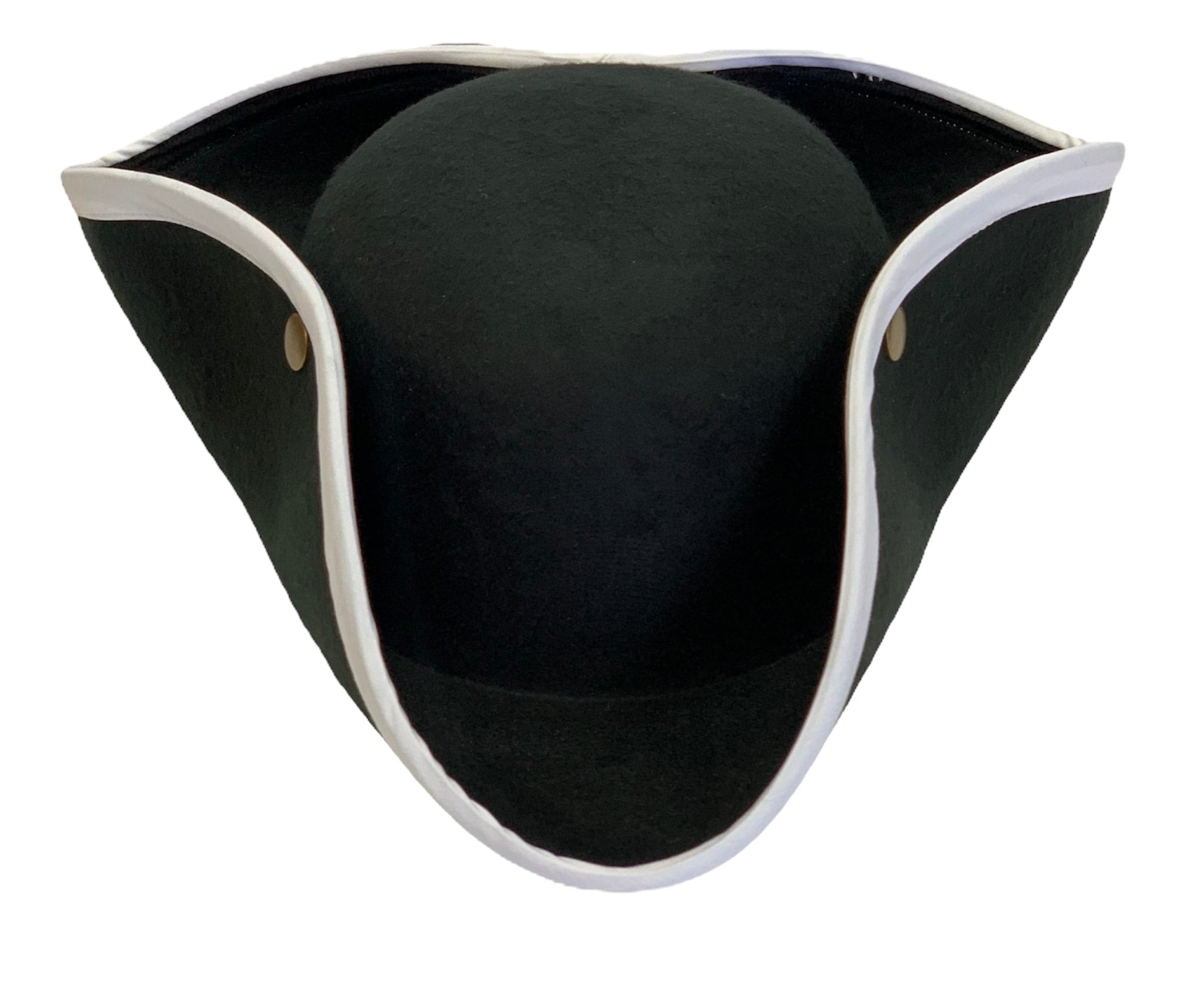Colonial Tri-corner Hat (Black, W/Gold Braid Trim, W/ White Trim, or Brown)
