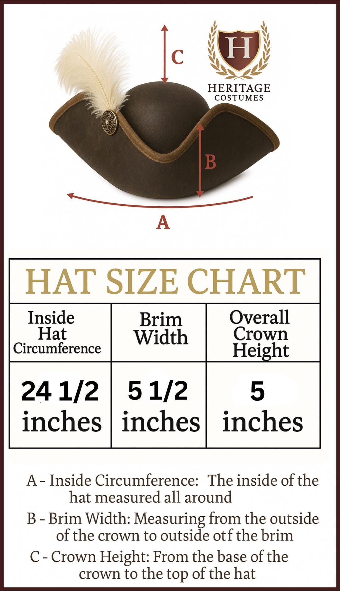 Colonial Inspired Commander Tricorne, Officer's Tricorn, or Pirate Hat ...