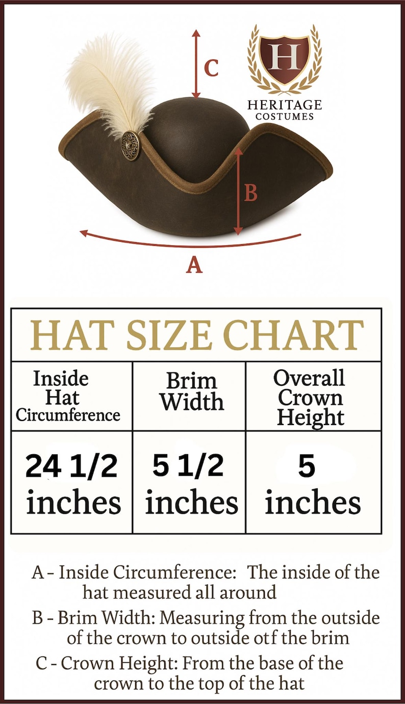 Colonial Inspired Commander Tricorne, Officer's Tricorn, or Pirate Hat ...