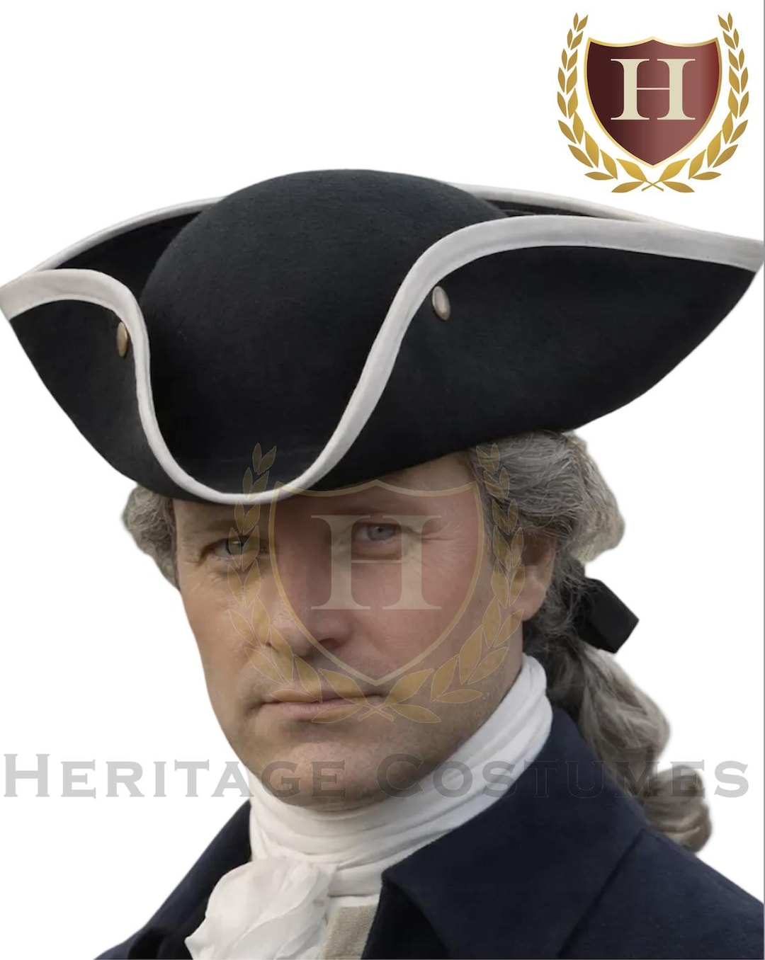 Colonial Tri-corner Hat (black, W/gold Braid Trim, W/ White Trim, or ...