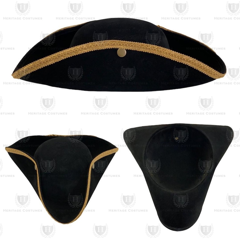 Colonial Tri-corner Hat black W/gold Braid Trim W/ White - Etsy