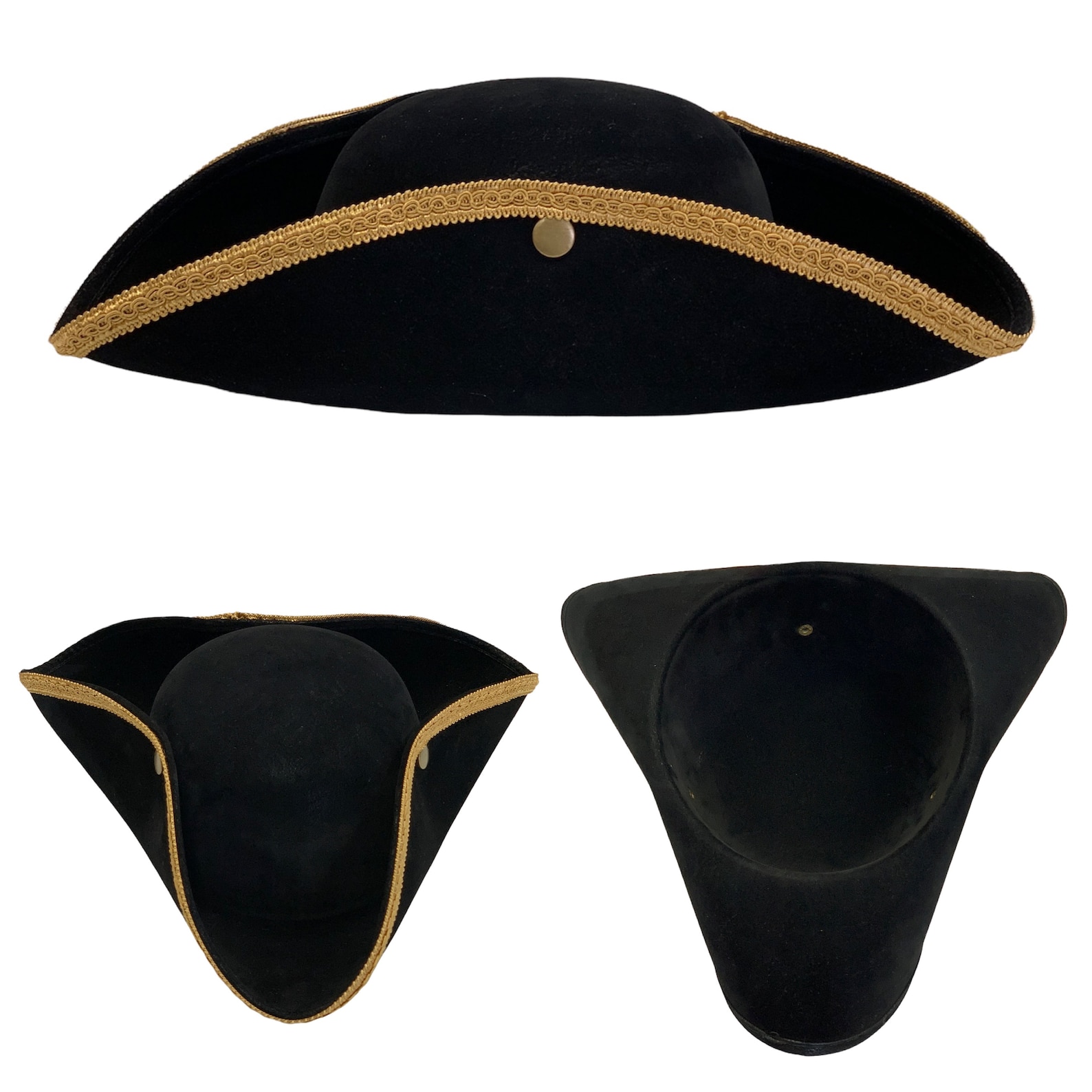 Colonial Tri-corner Hat black W/gold Braid Trim W/ White - Etsy