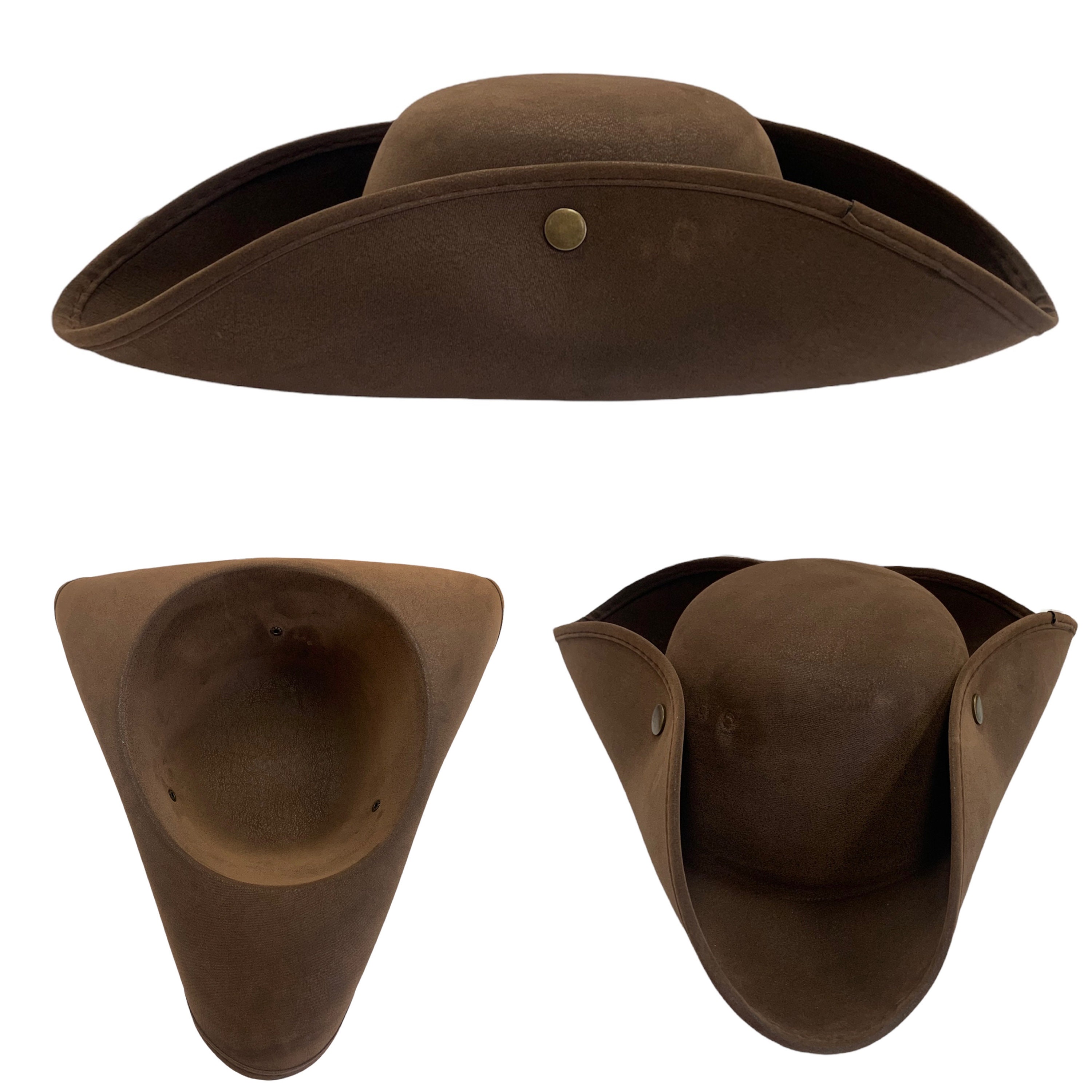 Colonial Tri-corner Hat (Black, W/Gold Braid Trim, W/ White Trim, or Brown)