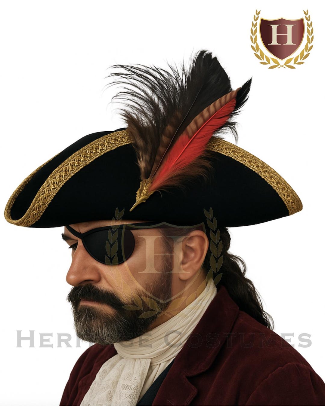 Calico Jack's Tricorne – Adjustable Faux Suede Pirate Hat With Feather ...