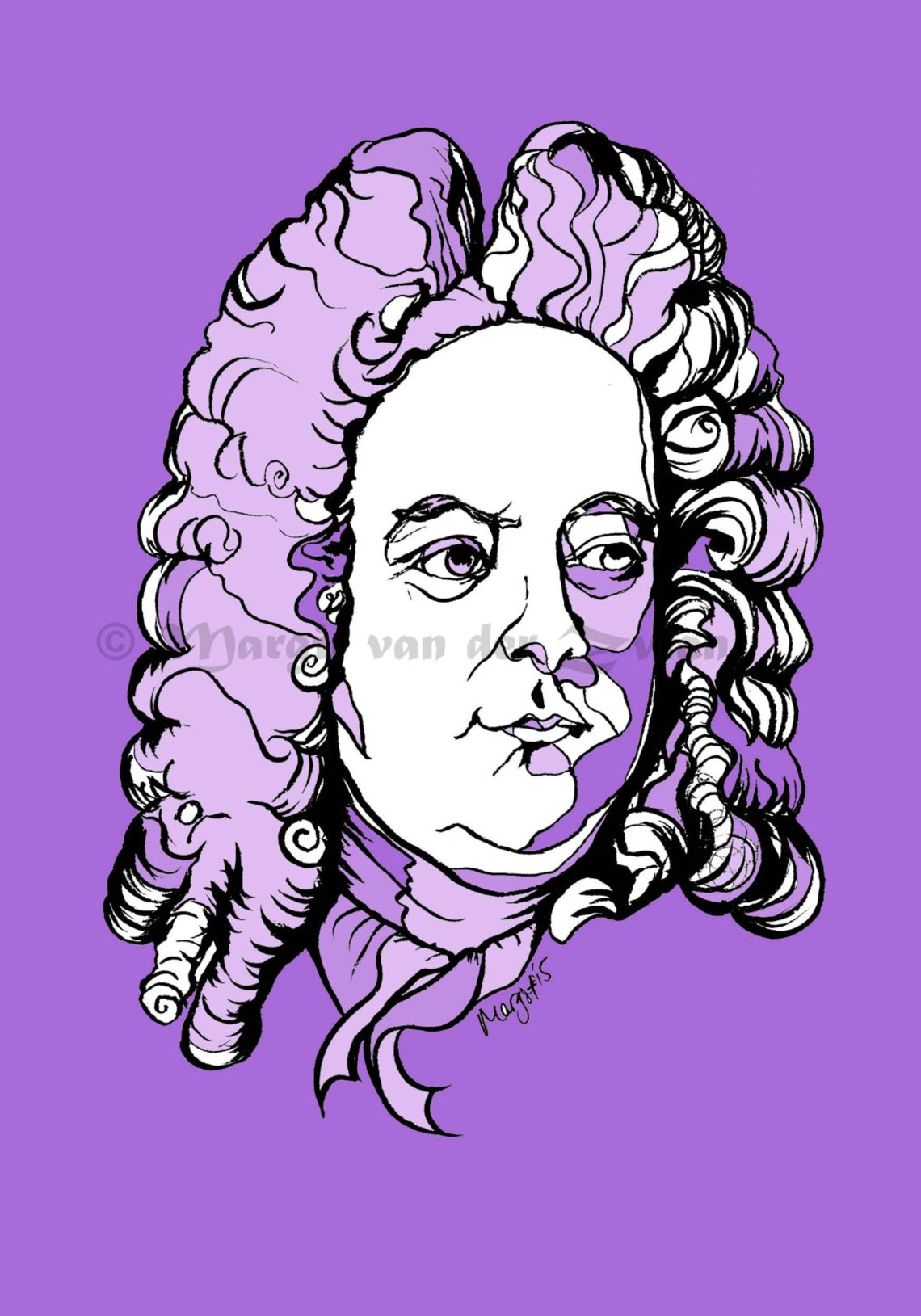 Handel Composer Art Print Handmade Pen and Ink Contemporary | Etsy