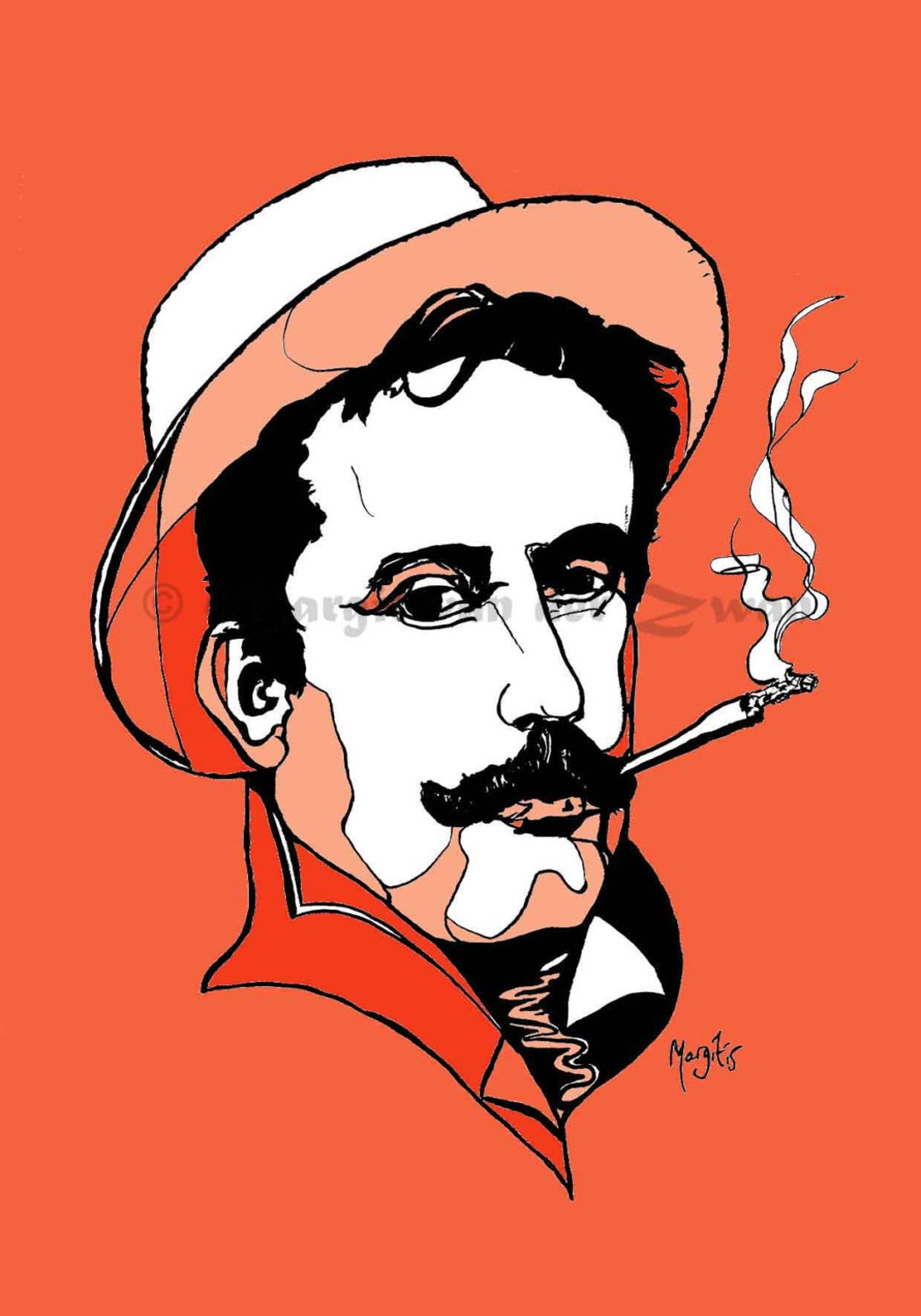 Puccini Art Handmade Ink Drawing Portrait of Italian Composer Gift for ...