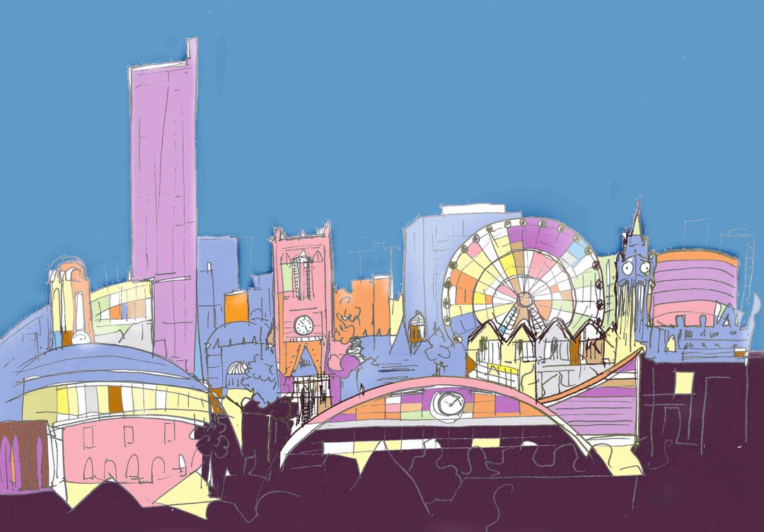 Manchester Skyline Art Print: Handmade Contemporary England Wall Art ...