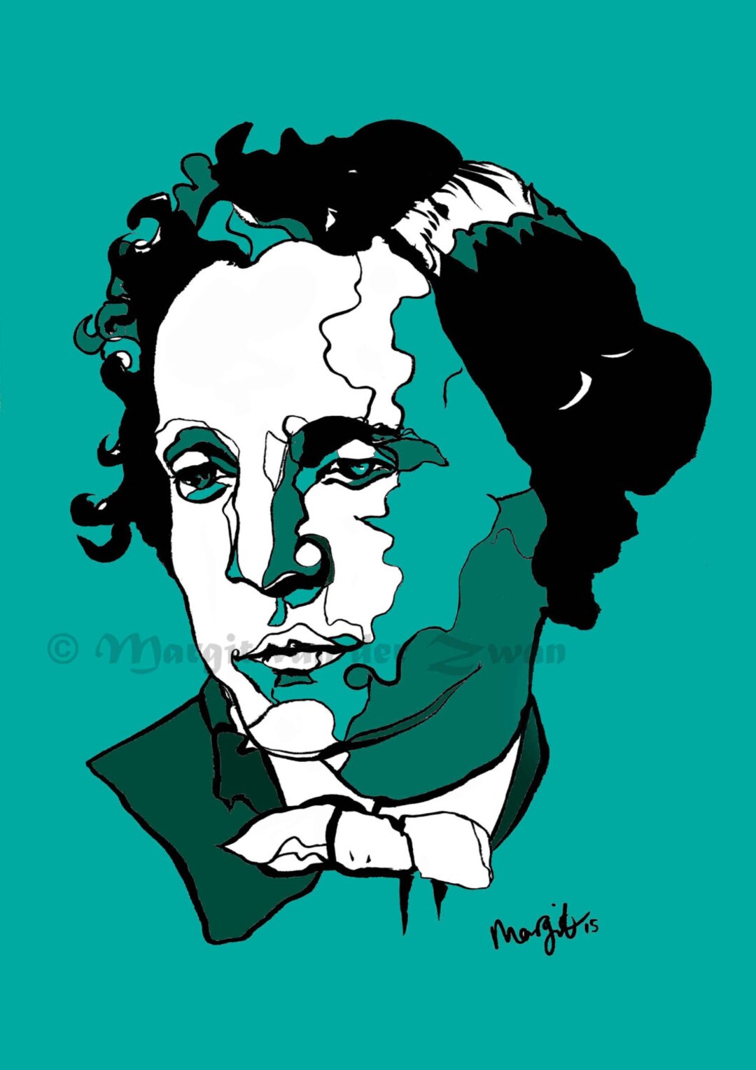 Limited Edition Art Print Ink Drawing of British Author Lewis Carroll ...