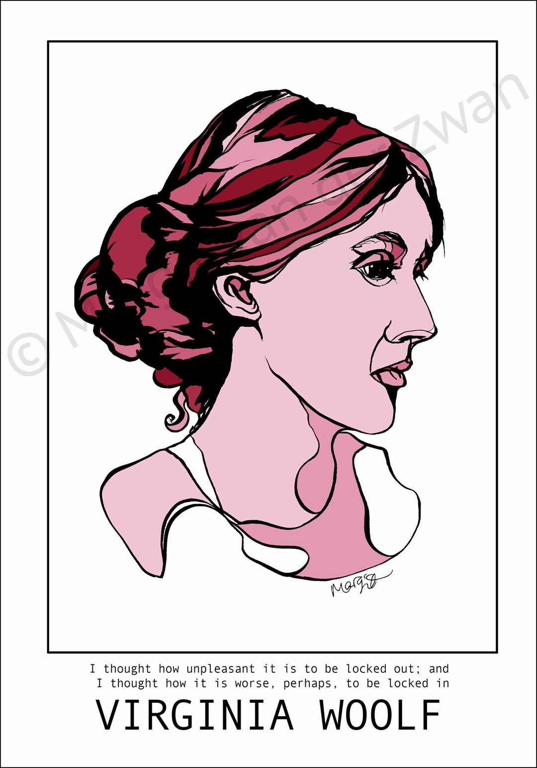 Virginia Woolf Art Print With Text | Literary Gift | Wall Art for Book ...