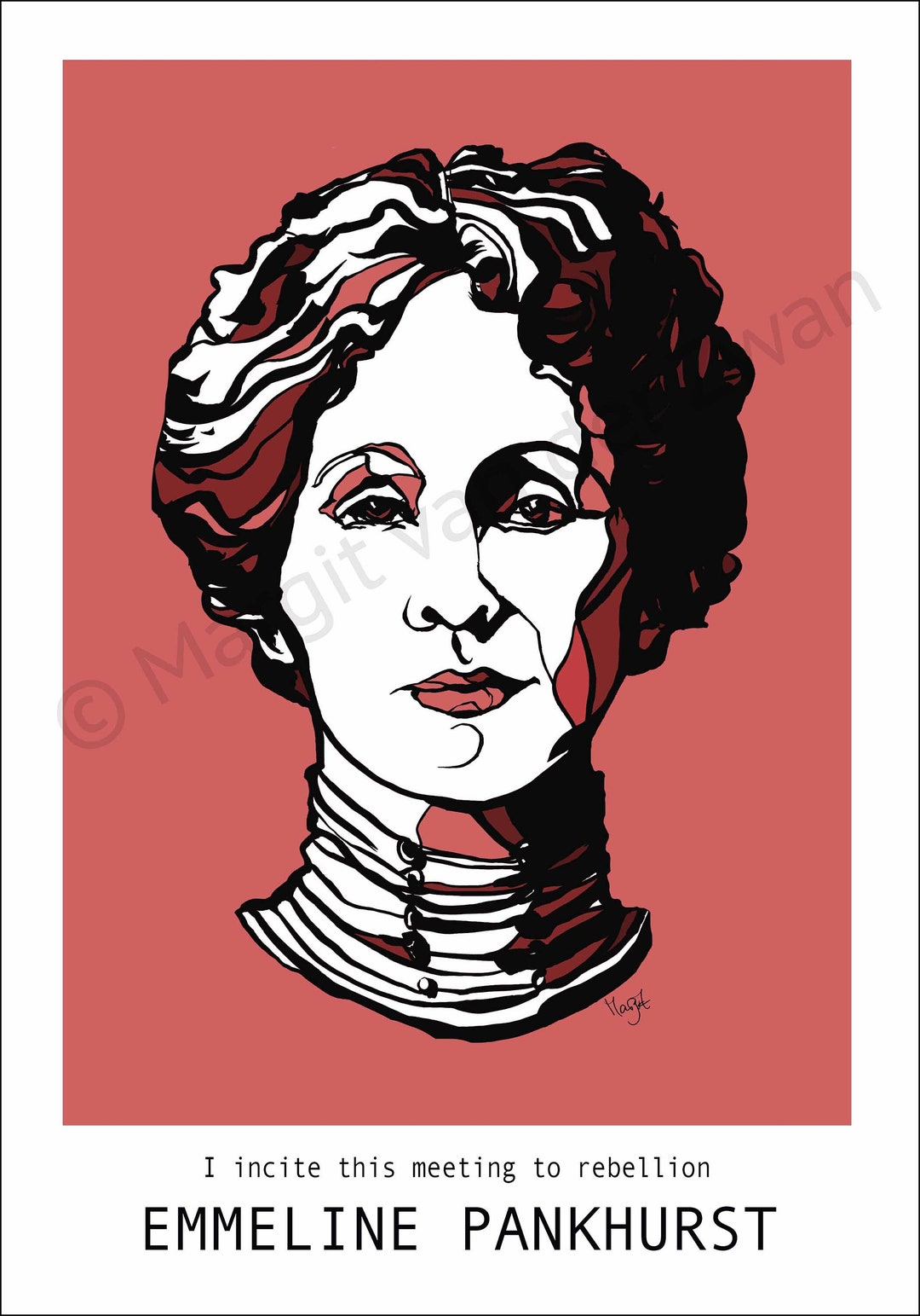 Emmeline Pankhurst | Poster | Includes Text | Print of Handmade Ink ...