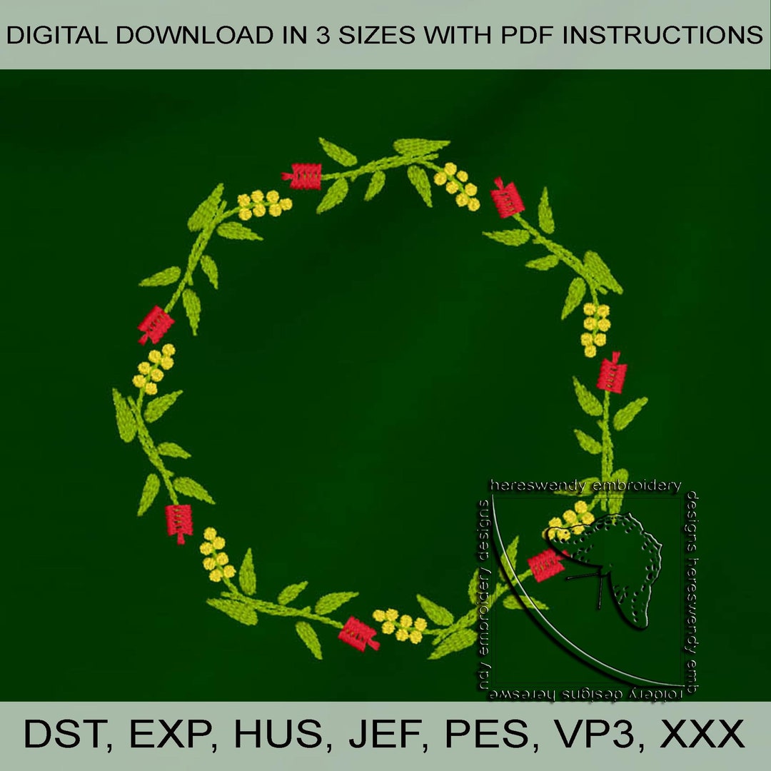Wattle and Bottle Brush Wreath ITH Machine Embroidery Design ...