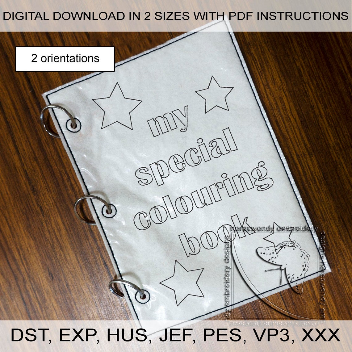 ITH Book Cover Coloring Page Machine Embroidery Design Kids Reusable ...