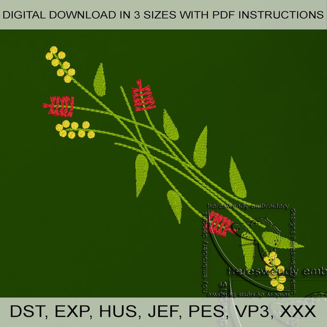 Wattle and Bottlebrush Machine Embroidery Design: Australian Flowers ...