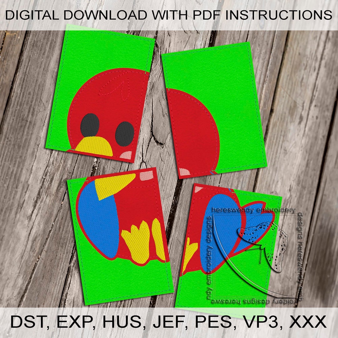 Cute Rosella Parrot Simple Puzzle ITH Machine Embroidery Design in 9 ...