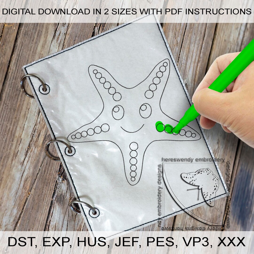 Sea Star Coloring Page: ITH Machine Embroidery Design Kids Reusable ...