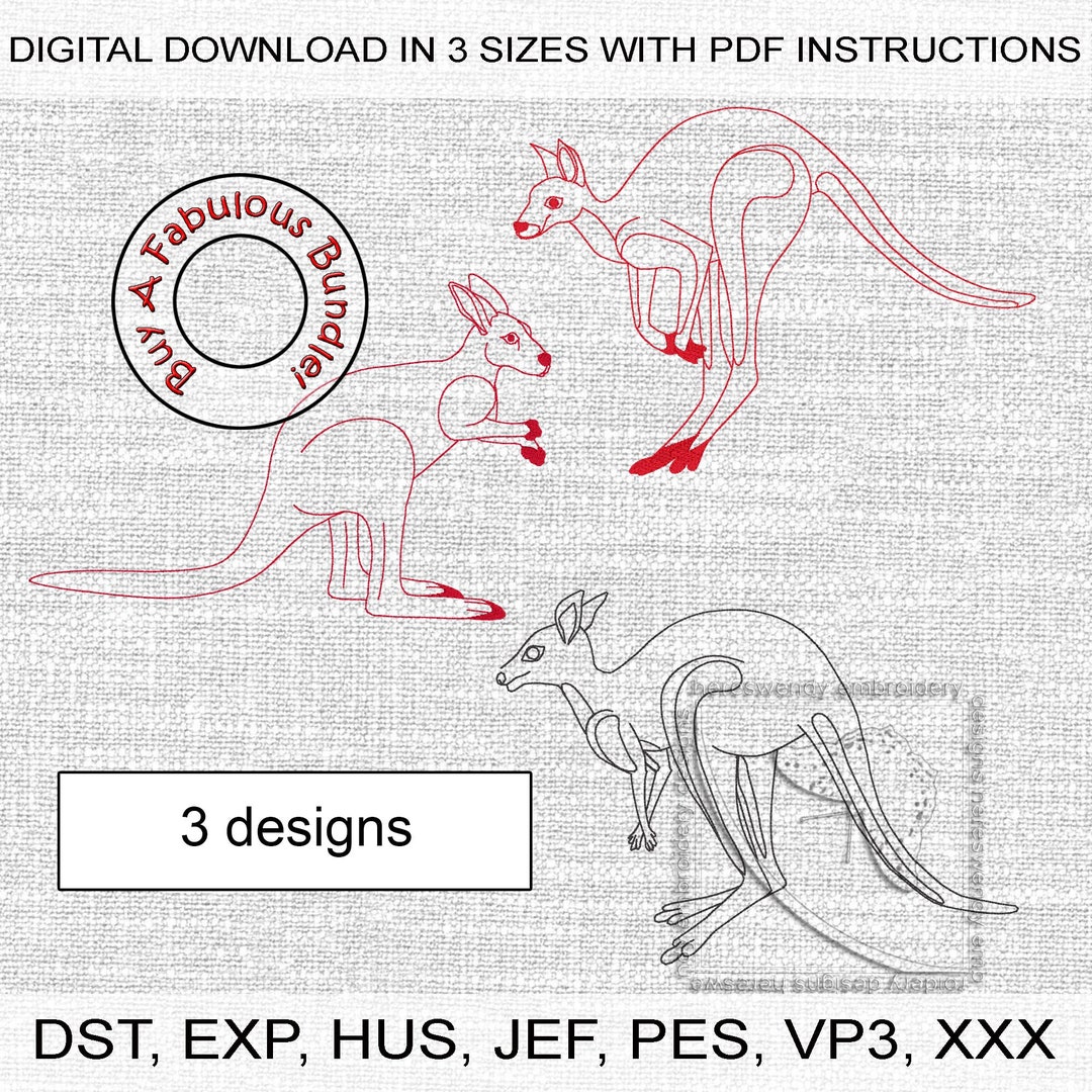 Kangaroo Machine Embroidery Designs: Australian Animal Bundle (digital ...