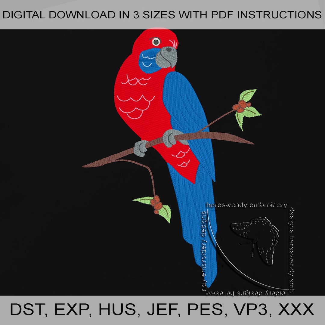 Beautiful Rosella Parrot ITH Machine Embroidery Design in 3 Sizes and 9 ...