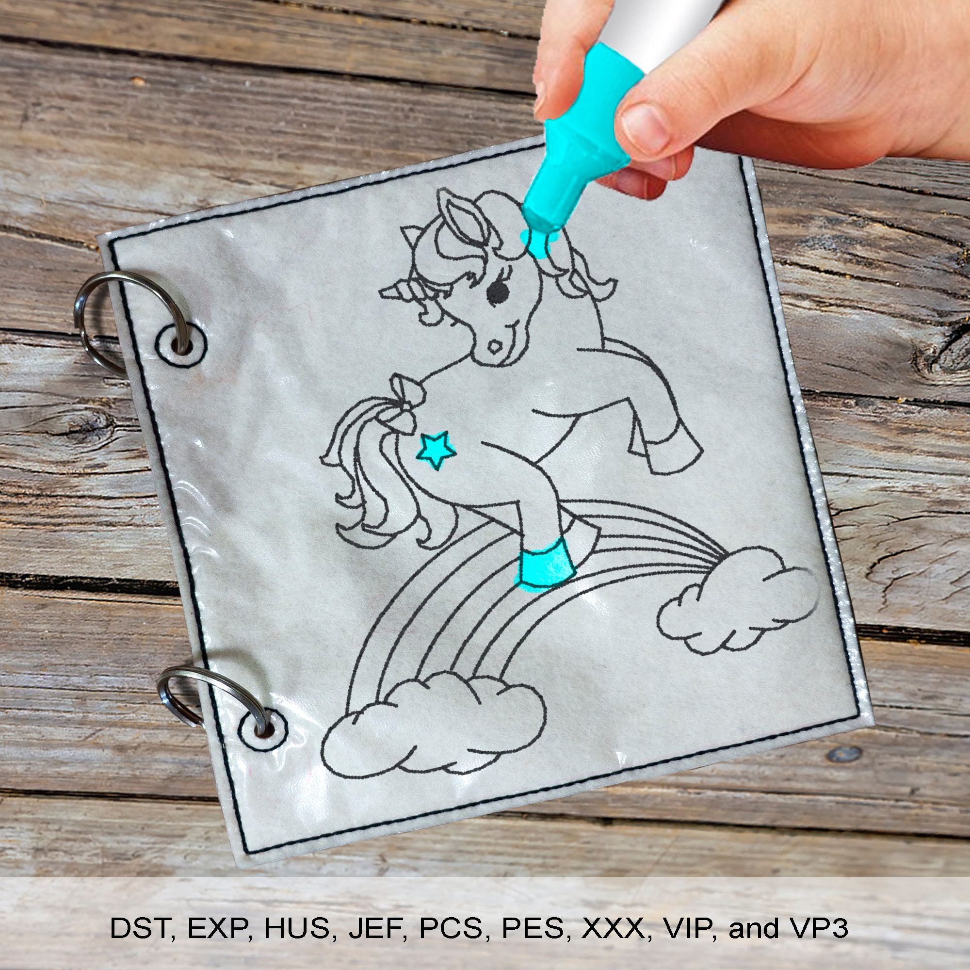 Unicorn and rainbow colouring page ITH machine embroidery | Etsy