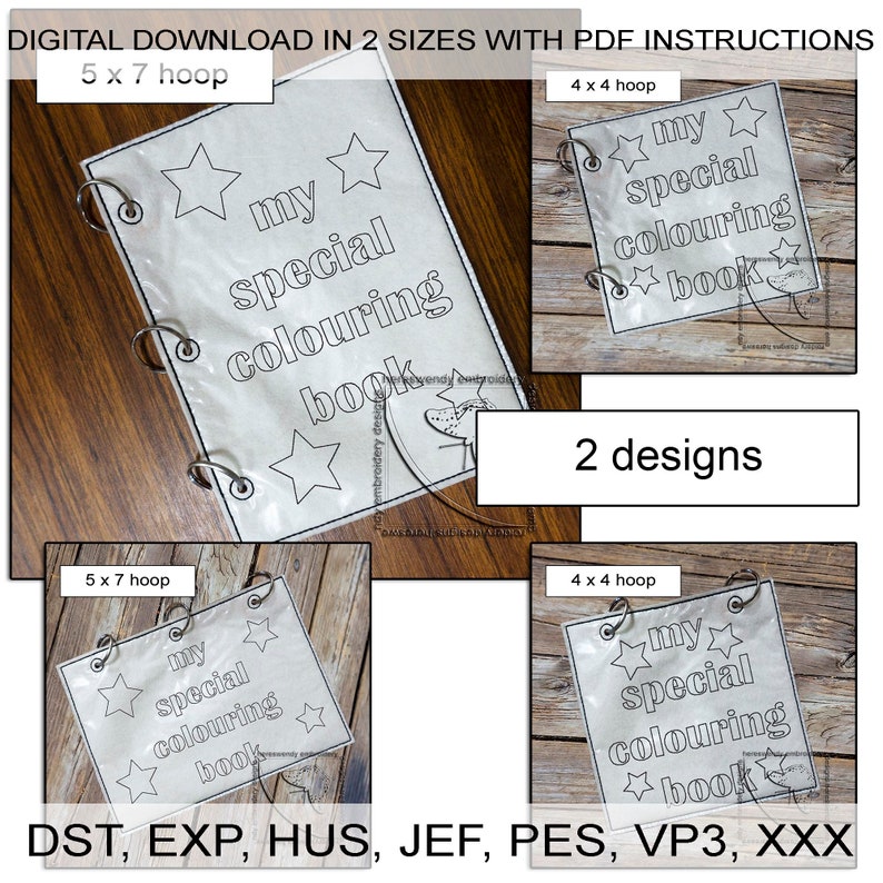 ITH Book Cover Coloring Page Machine Embroidery Design Kids Reusable ...