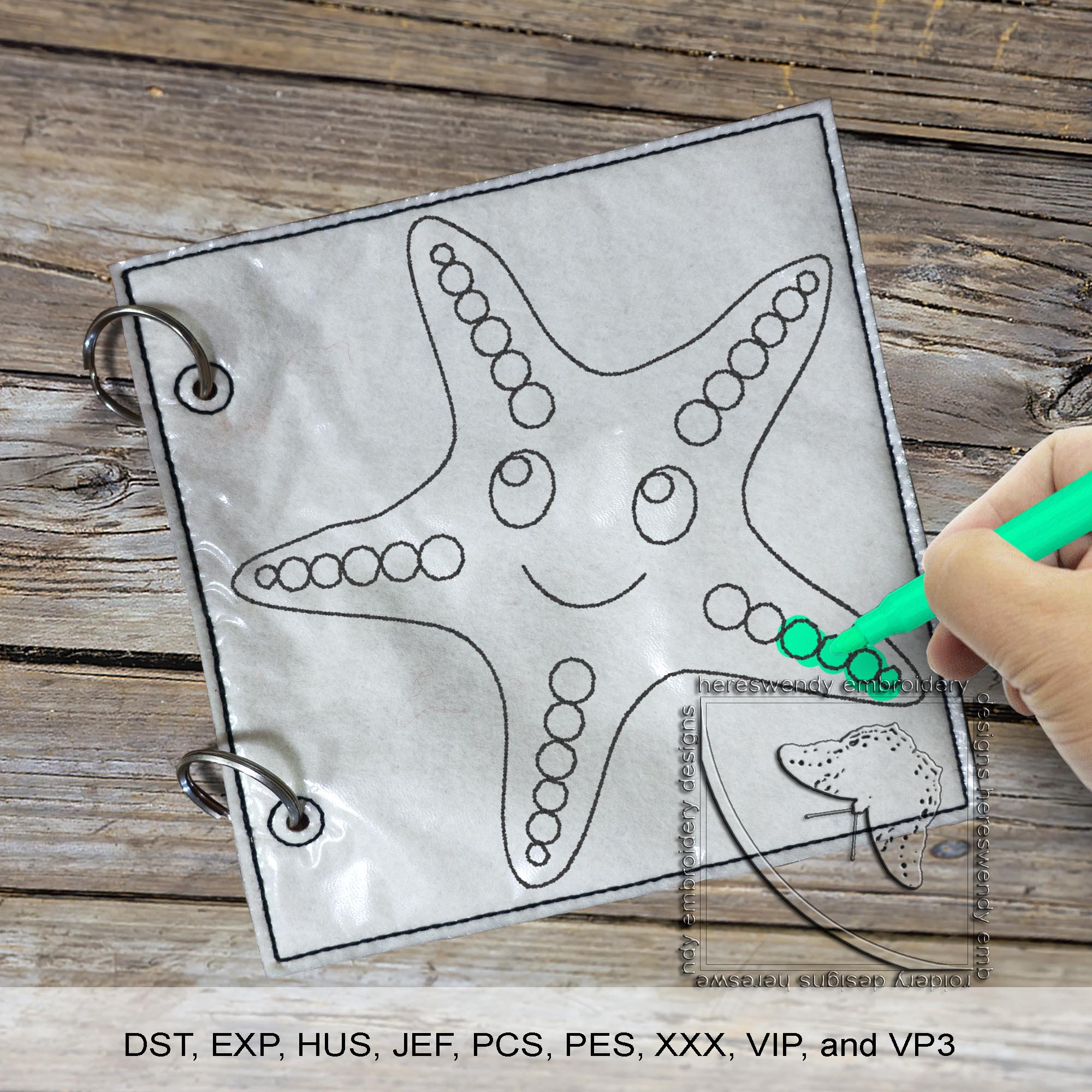 Sea Star Coloring Page: ITH Machine Embroidery Design Kids Reusable ...