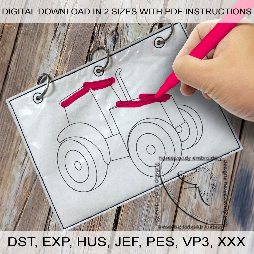 Tractor Colouring Page Design for Children ITH Machine Embroidery ...