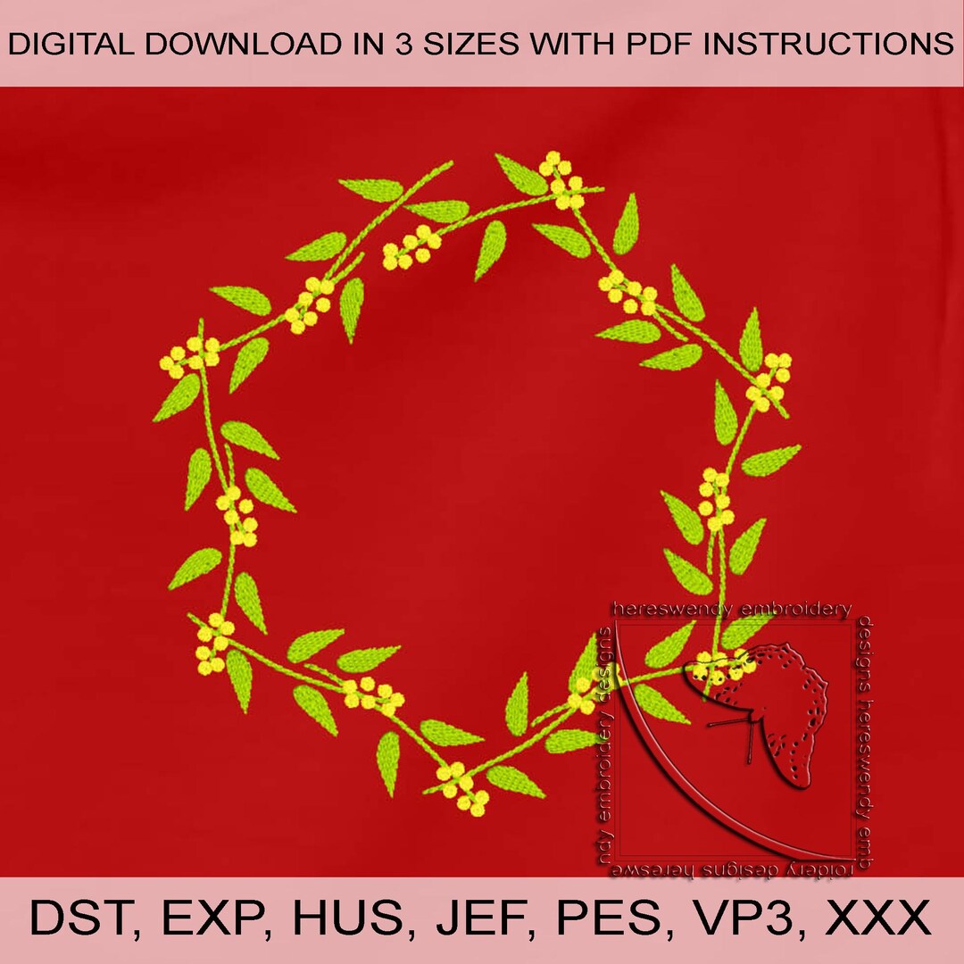 Wattle Wreath Embroidery Design: Australian Flower Frame (digital ...