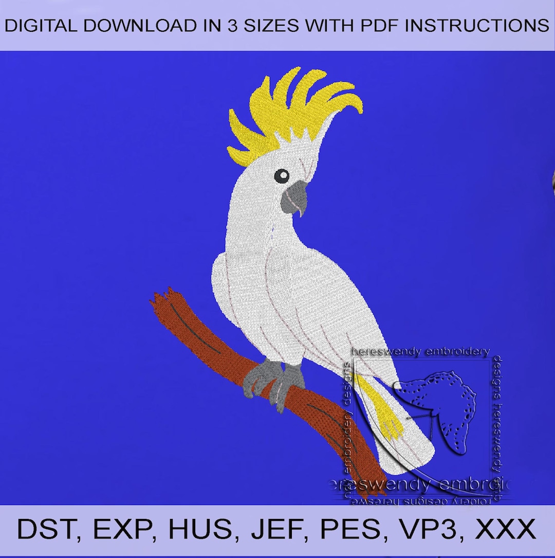 Cockatoo Sulphur-crested Australian Parrot Bird Machine Embroidery ...